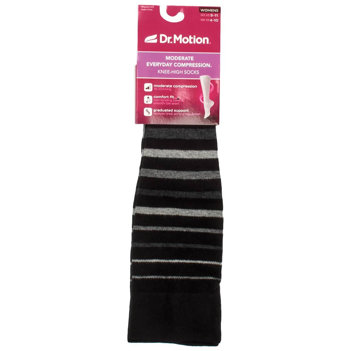 Click here for Womens Dr. Motion Stripe Black Knee High Compressi... prices