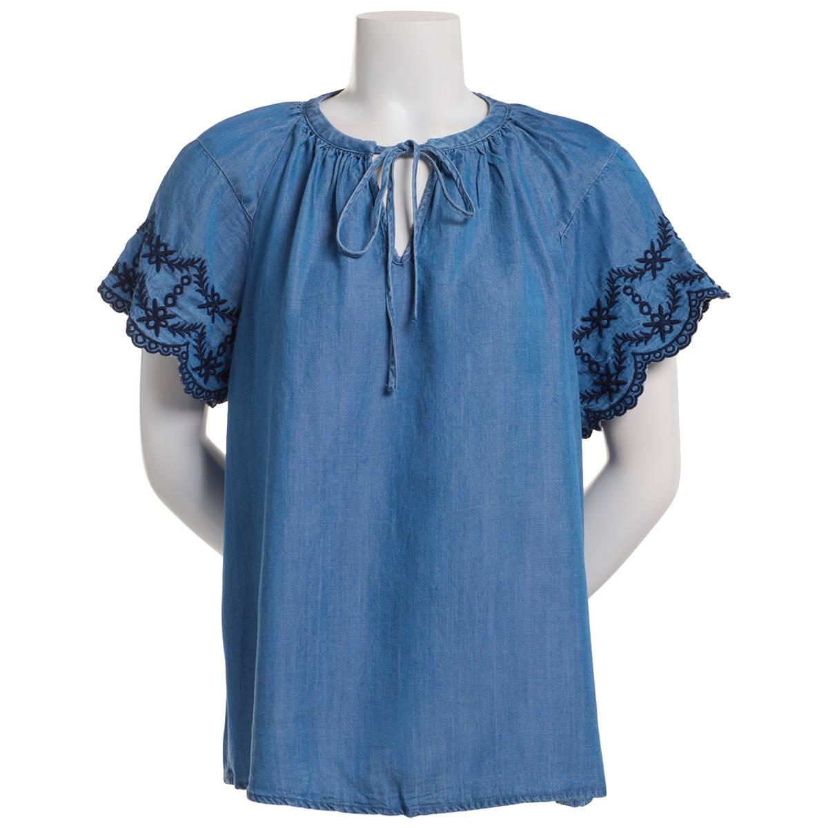 Click here for Womens Nanette Lepore Embroidered Ruffle Sleeve Pe... prices