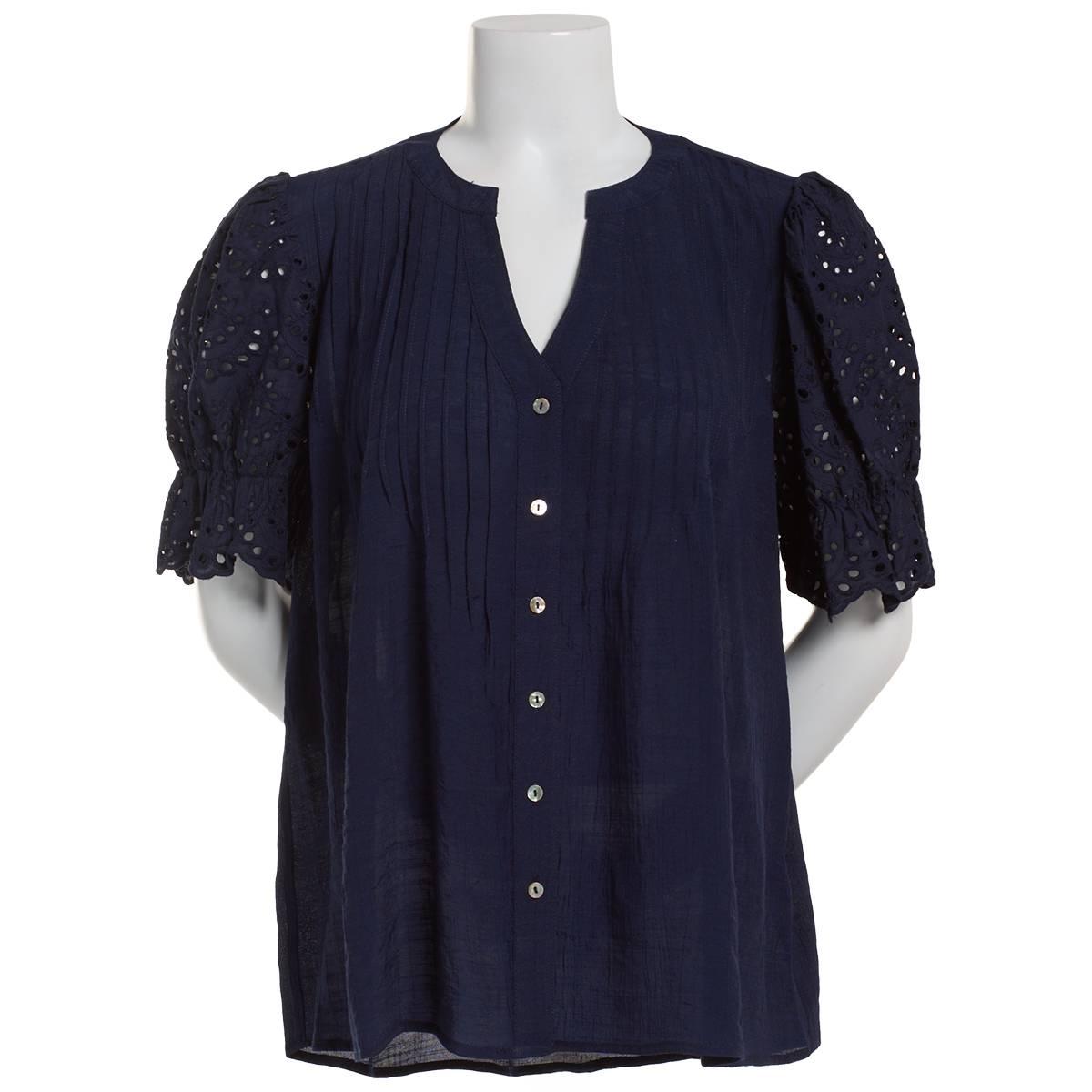 Click here for Womens Nanette Lepore Short Eyelet Sleeve Button F... prices