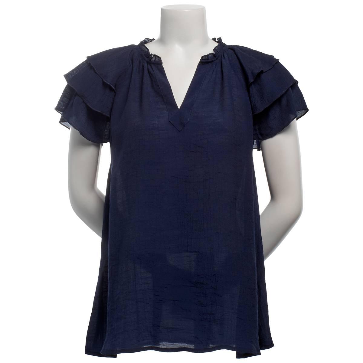 Click here for Womens Nanette Lepore Ruffle Sleeve Solid Split Ne... prices