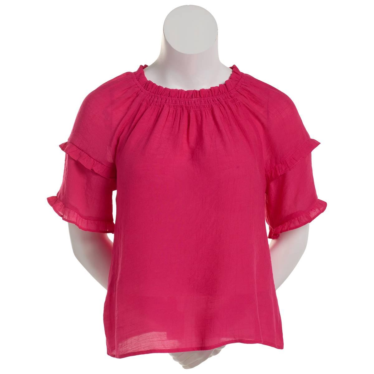 Womens Nanette Lepore Solid Short Sleeve Ruffle Sleeve Blouse