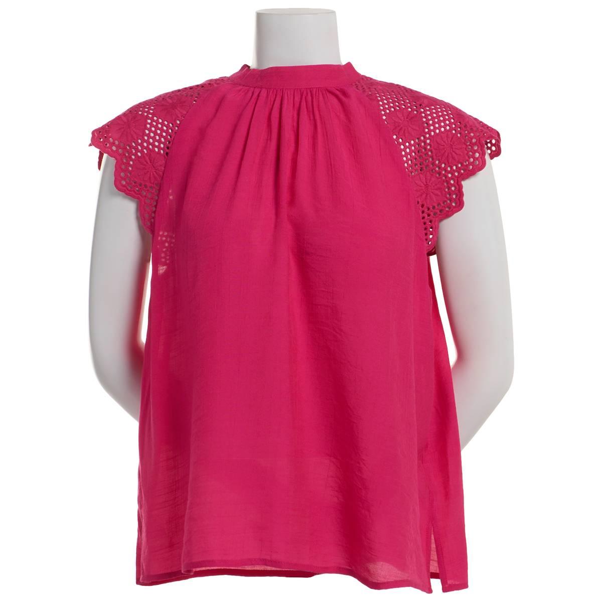 Womens Nanette Lepore Cap Sleeve Solid Embroidered Blouse