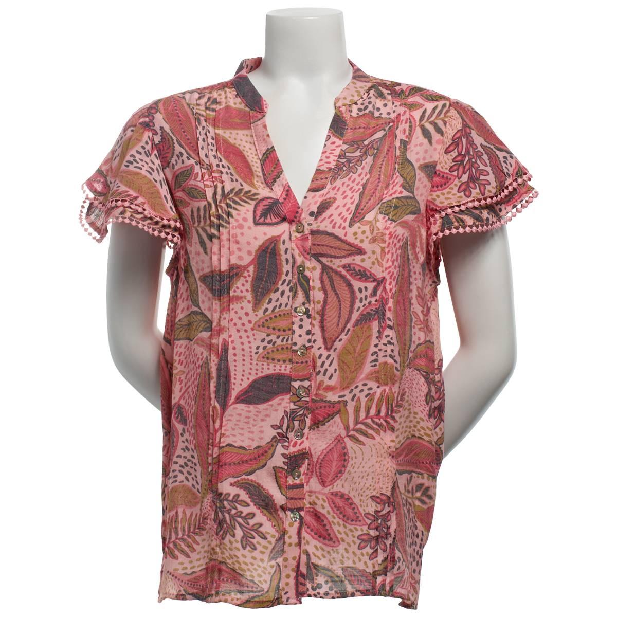 Womens Nanette Lepore Ruffle Sleeve Button Front Leaf Blouse
