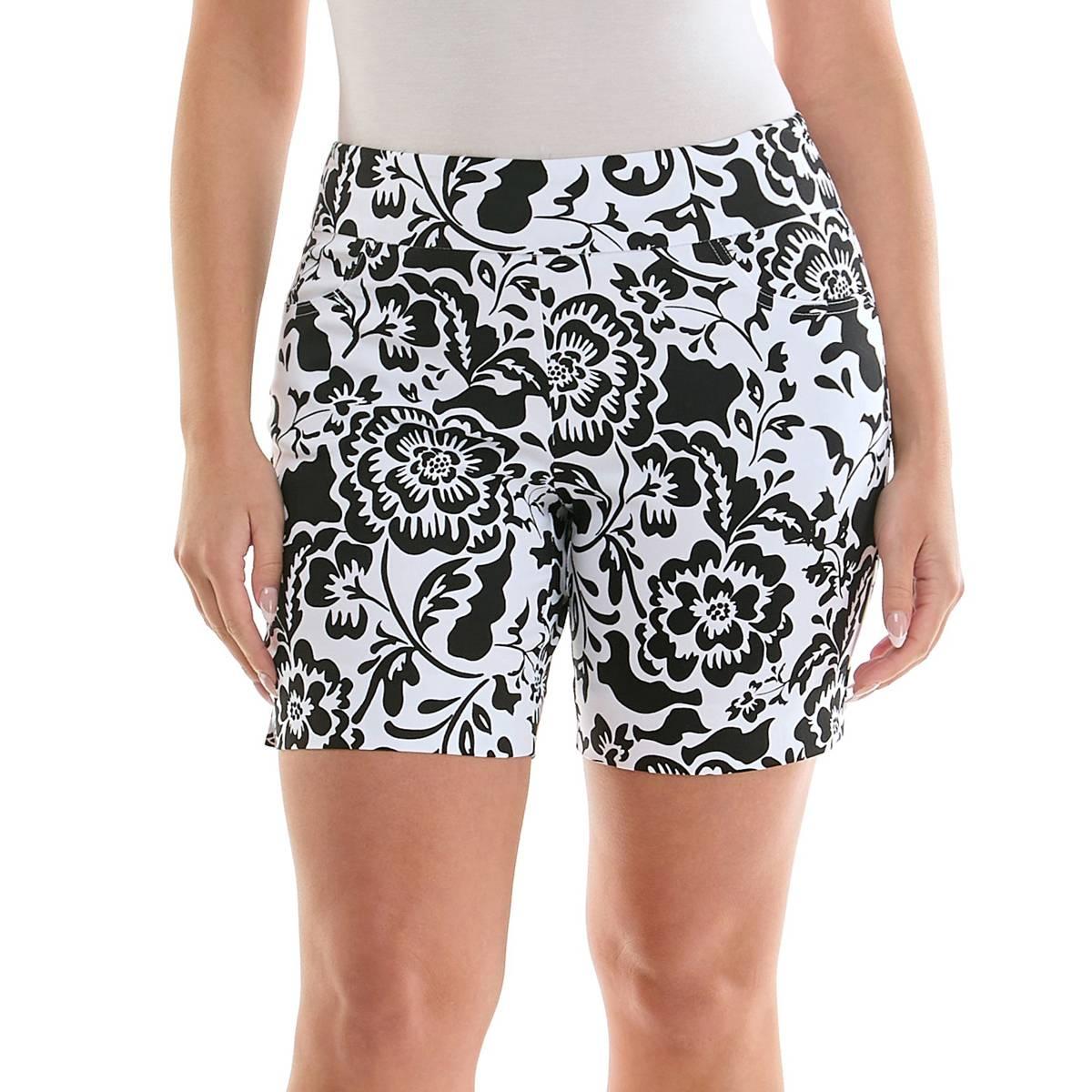 Click here for Womens Zac & Rachel Pull On Black Floral Bermuda S... prices