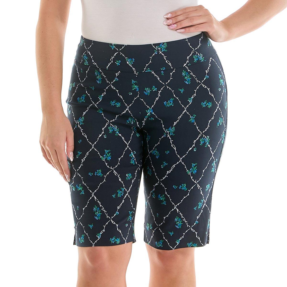 Click here for Womens Zac & Rachel Pull On Floral Vine Bermuda Sh... prices