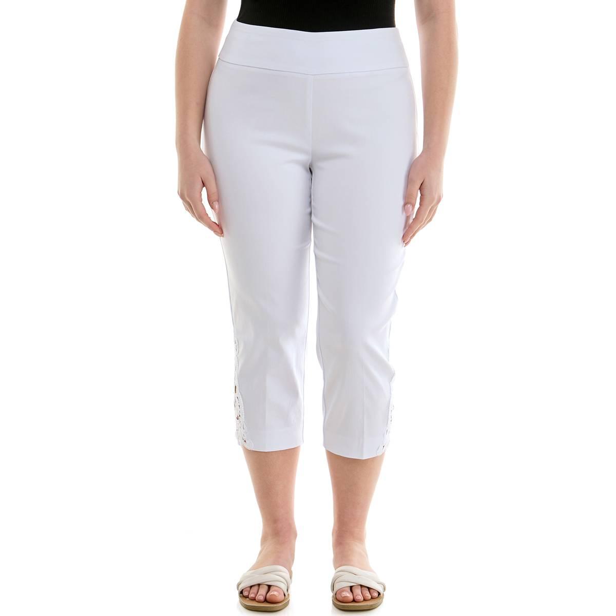 Click here for Womens Zac & Rachel Pull On Solid Lace Hem Capris prices