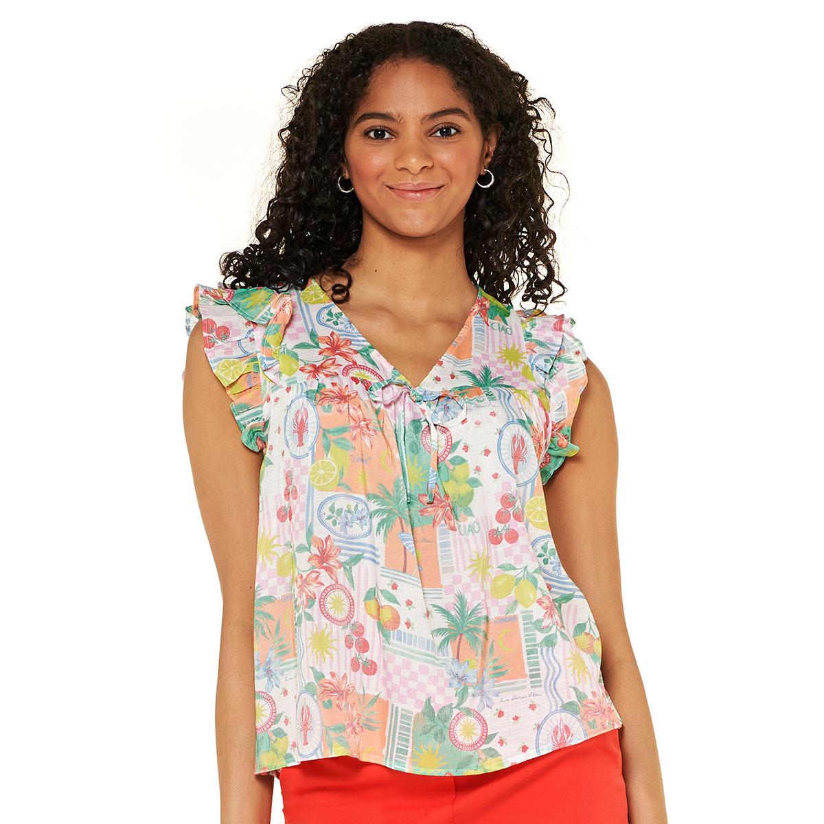 Click here for Womens Zac & Rachel Cap Flutter Sleeve Patchwork B... prices