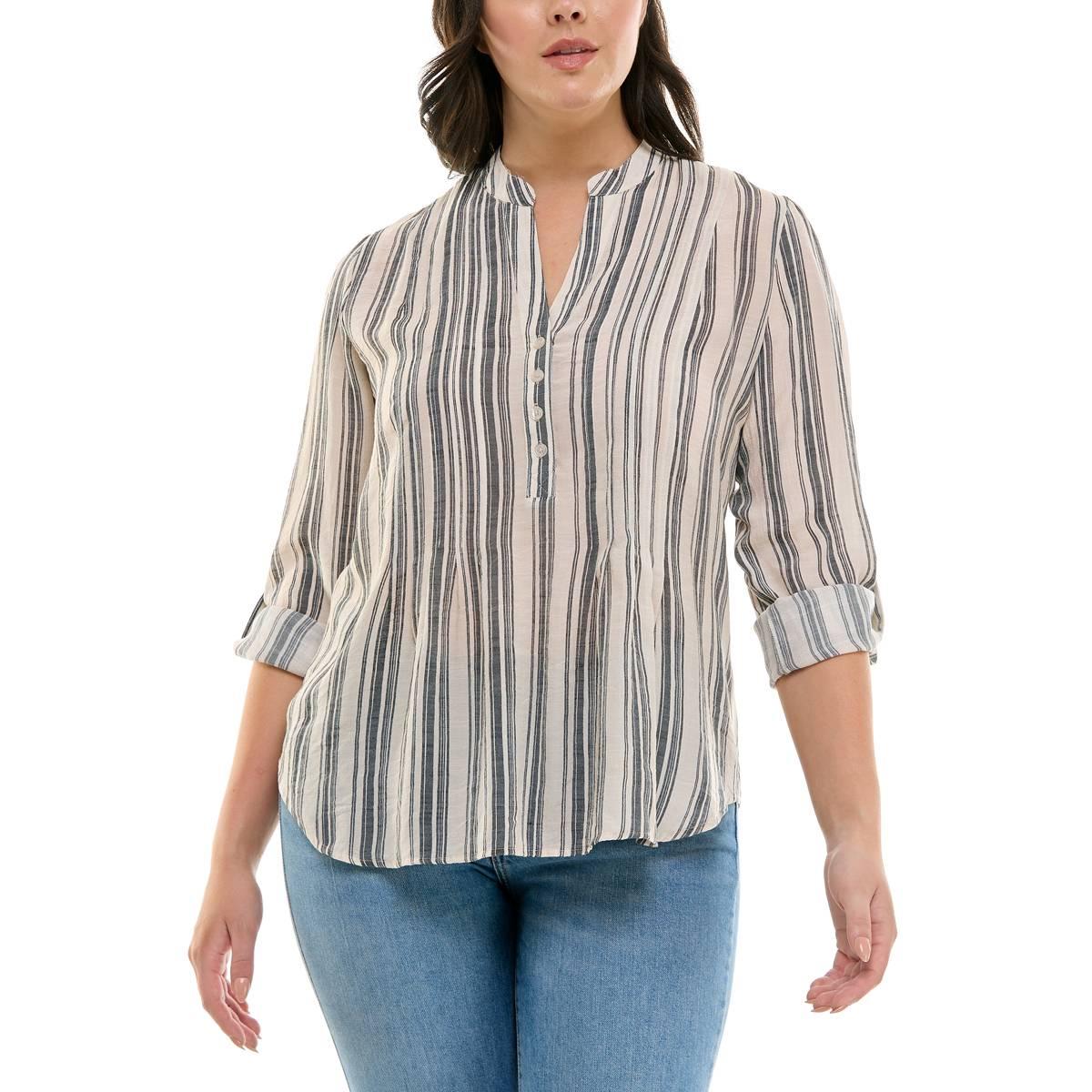 Click here for Petite Zac & Rachel 3/4 Sleeve Front Pleat Stripe... prices