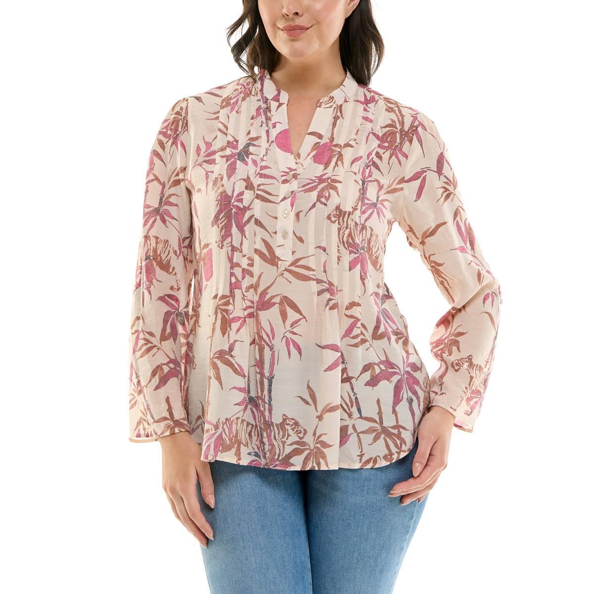 Click here for Womens Zac & Rachel 3/4 Sleeve Palm Tree Front Ple... prices