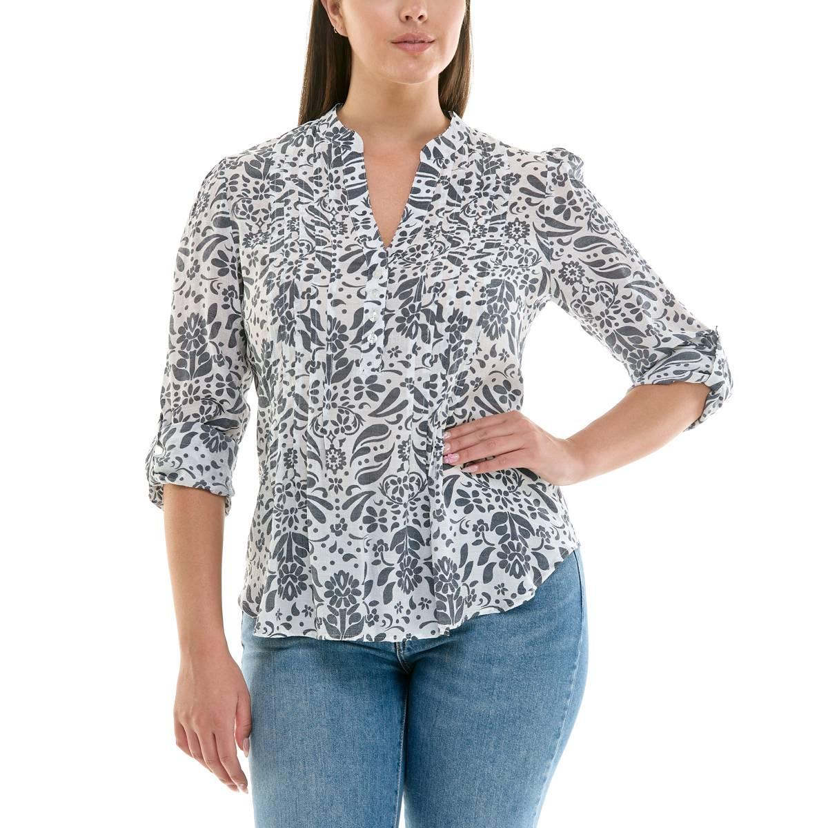 Click here for Womens Zac & Rachel 3/4 Roll Tab Sleeve Abstract B... prices