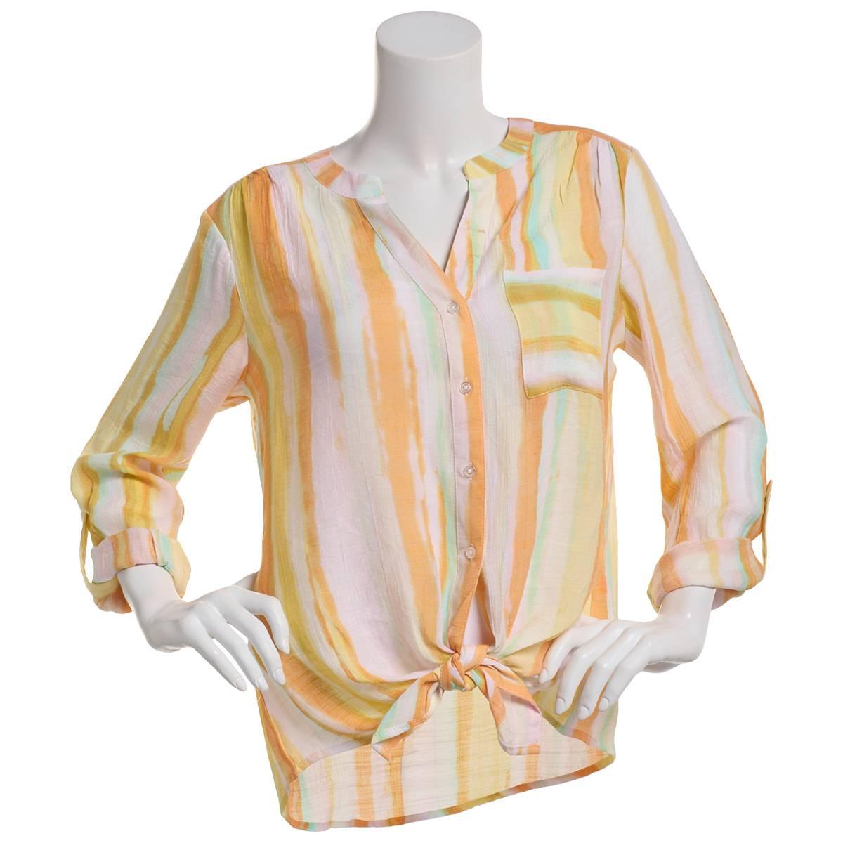 Click here for Womens Zac & Rachel 3/4 Sleeve Stripe Button Tie F... prices