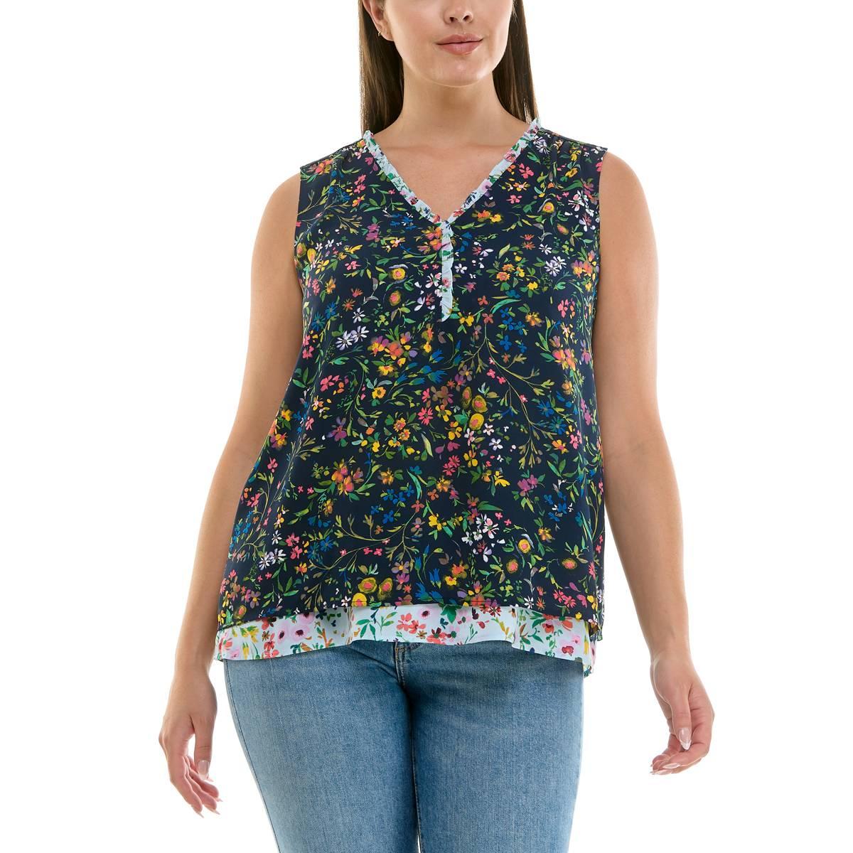 Click here for Petite Zac & Rachel Sleeveless Layered Floral Crep... prices