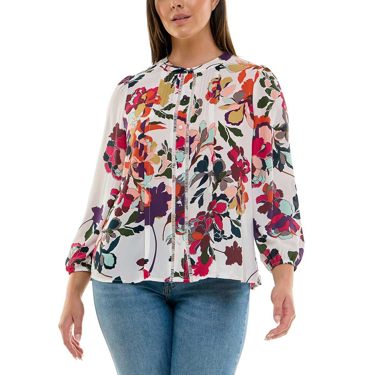 Click here for Womens Zac & Rachel 3/4 Sleeve Floral Pleated Flor... prices