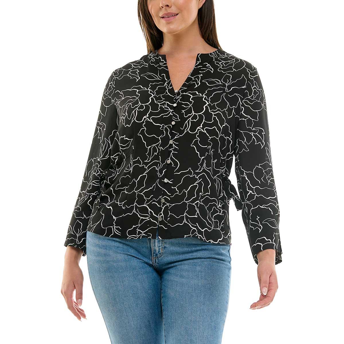 Click here for Womens Zac & Rachel 3/4 Sleeve Stencil Floral Butt... prices