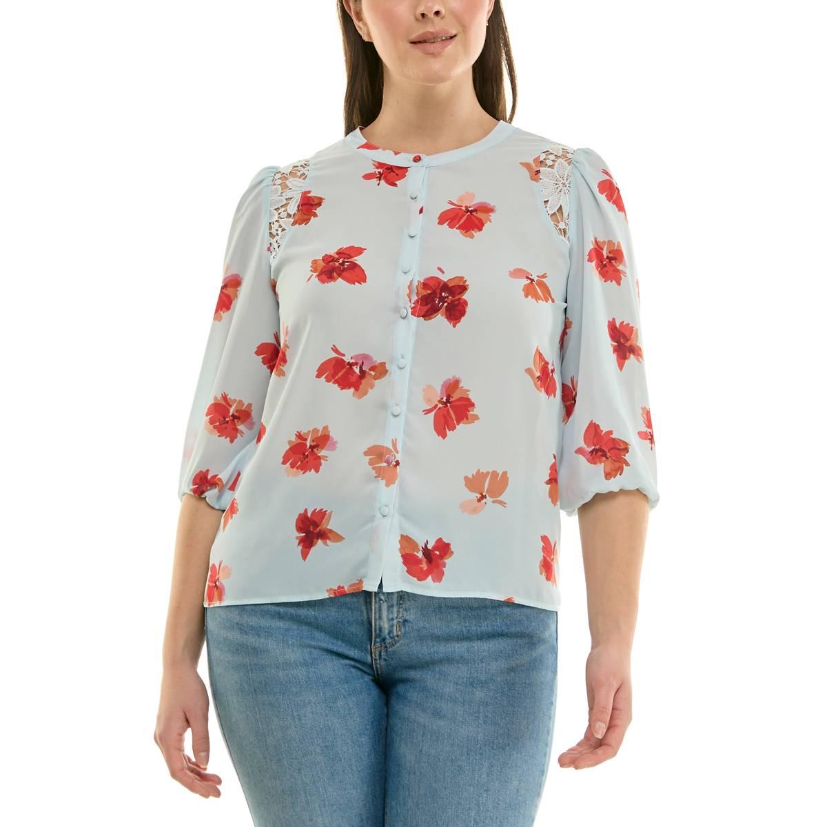Click here for Womens Zac & Rachel 3/4 Sleeve Lace Shoulder Flora... prices