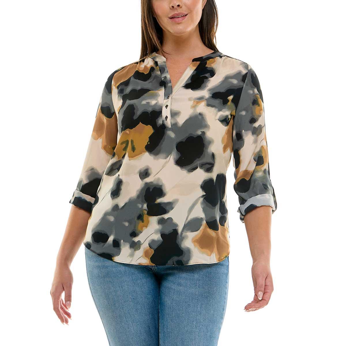 Click here for Womens Zac & Rachel Roll Tab Sleeve Floral Waterco... prices