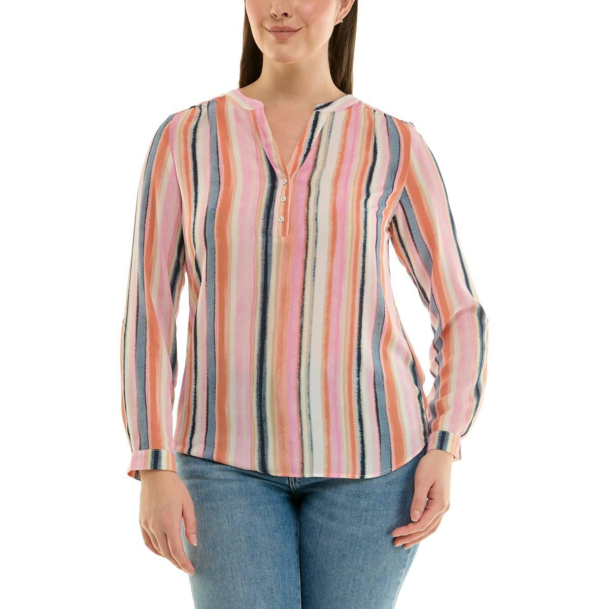 Click here for Womens Zac & Rachel Long Roll Tab Sleeve Stripe Bl... prices