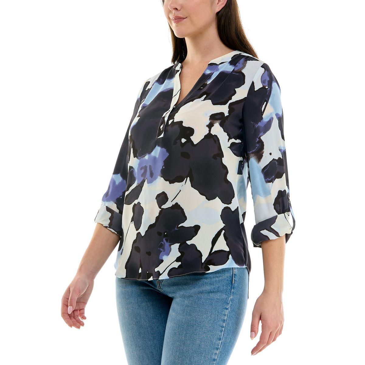 Click here for Plus Size Zac & Rachel Long Roll Tab Sleeve Abstra... prices