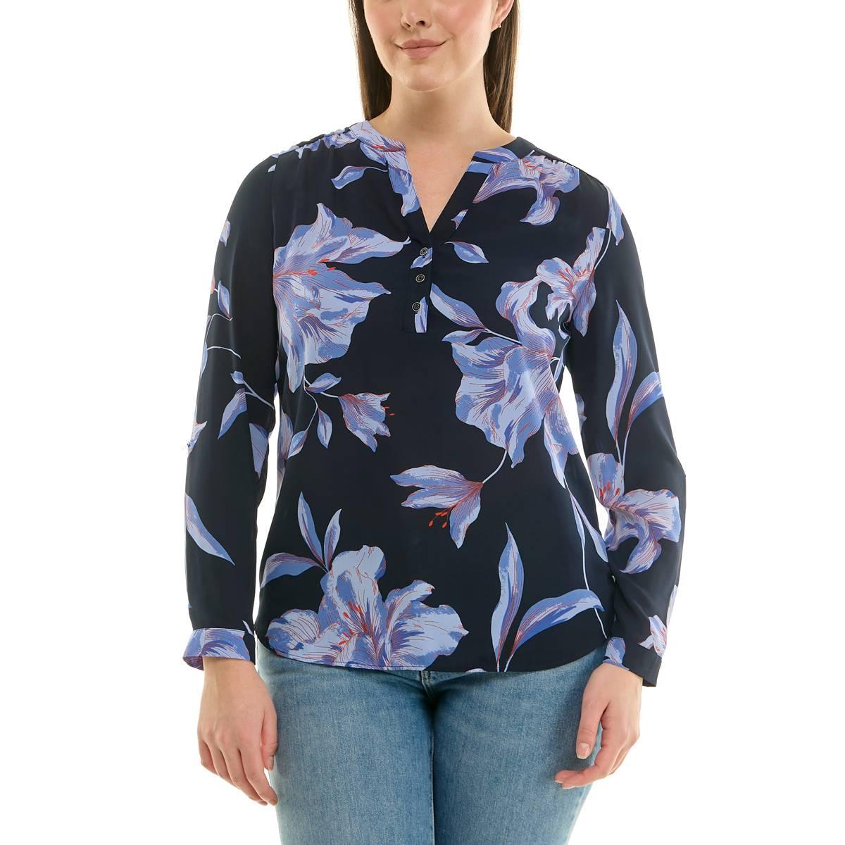 Click here for Womens Zac & Rachel Long Roll Tab Sleeve Floral Bl... prices