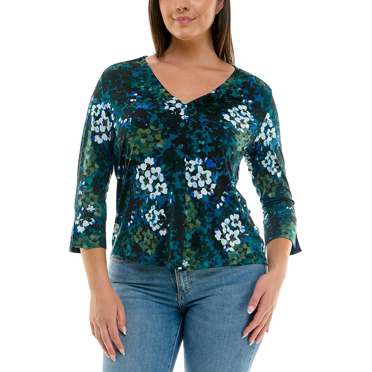 Click here for Womens Zac & Rachel 3/4 Sleeve Pleat Abstract Flor... prices