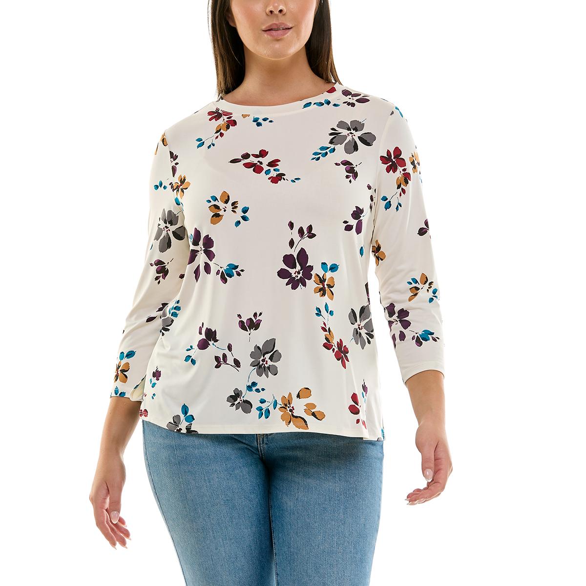 Click here for Womens Zac & Rachel 3/4 Sleeve Crew Neck Floral Bl... prices