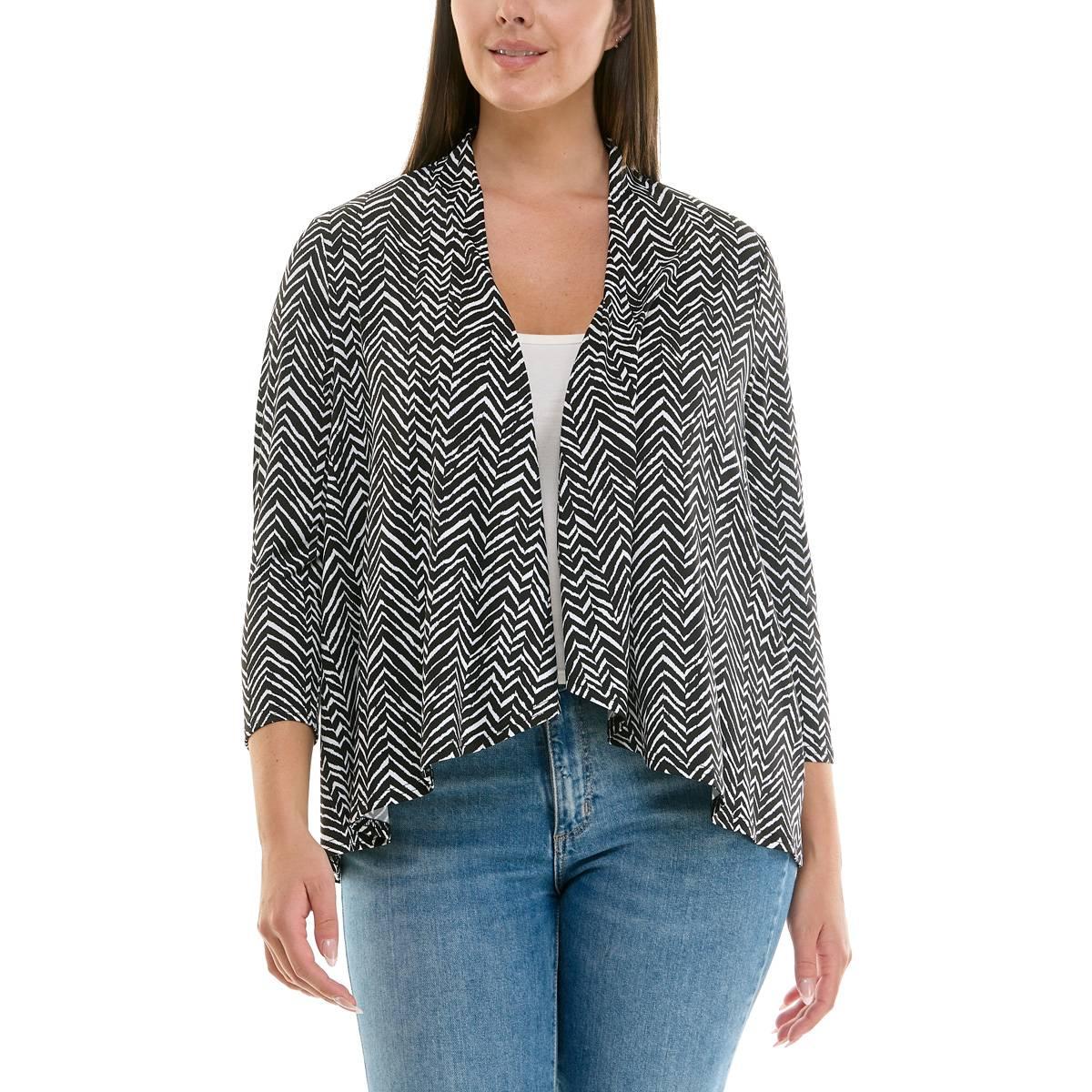 Click here for Plus Size Zac & Rachel 3/4 Sleeve Chevron Open Fro... prices
