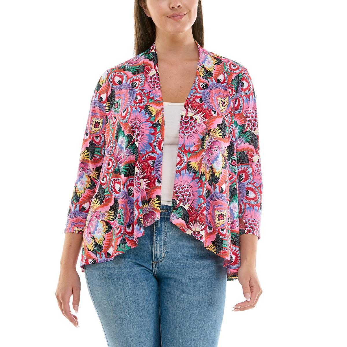 Click here for Plus Size Zac & Rachel 3/4 Sleeve Fuchsia Floral C... prices