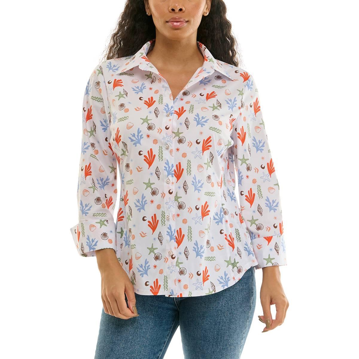 Click here for Womens Zac & Rachel 3/4 Sleeve Sea Life Casual But... prices