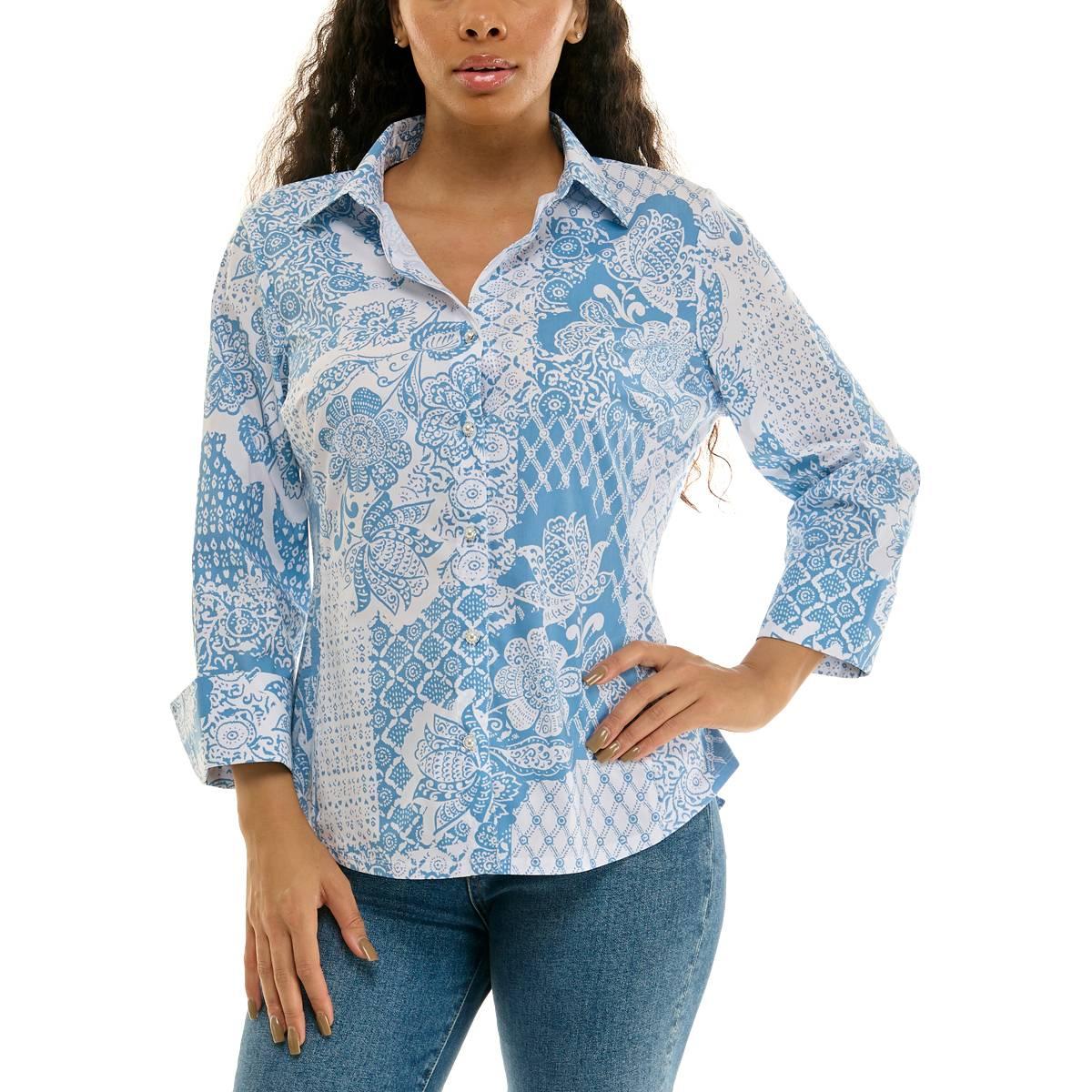 Click here for Womens Zac & Rachel 3/4 Sleeve Floral Casual Butto... prices