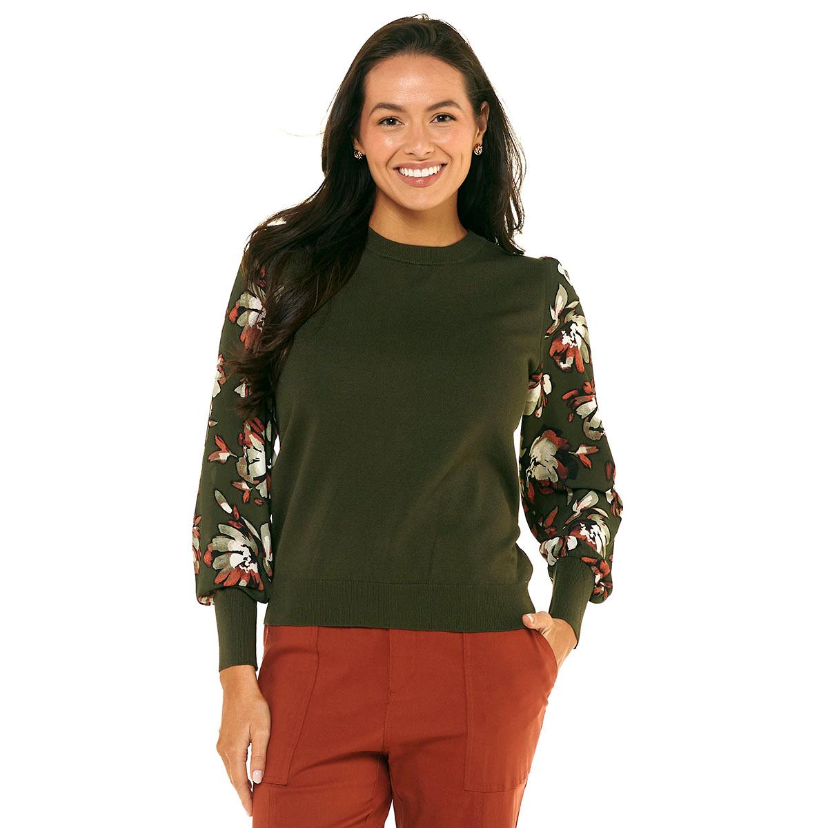 Click here for Womens Zac & Rachel Long Floral Sleeve Crew Neck S... prices