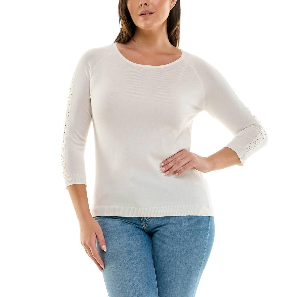 Click here for Womens Zac & Rachel 3/4 Sleeve Stud Embellished Sw... prices