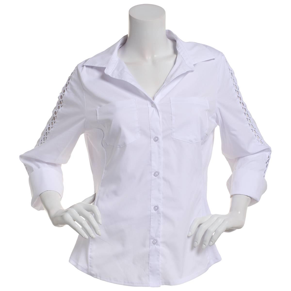 Click here for Womens Zac & Rachel 3/4 Roll Eyelet Sleeve Button... prices