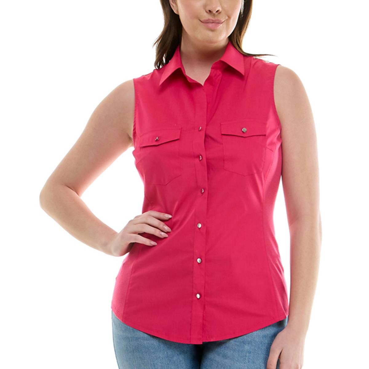 Click here for Womens Zac & Rachel Sleeveless Button Down Solid B... prices