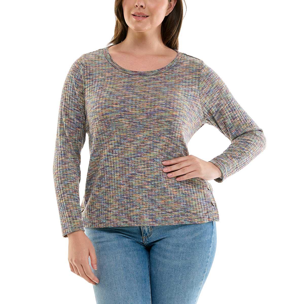 Click here for Womens Zac & Rachel Space Dye Melange Rib Knit Swe... prices