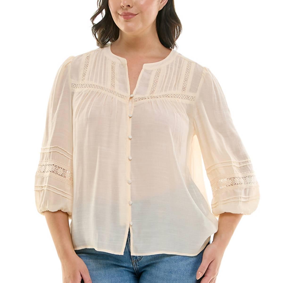 Click here for Womens Zac & Rachel 3/4 Sleeve Eyelet Trim Button... prices