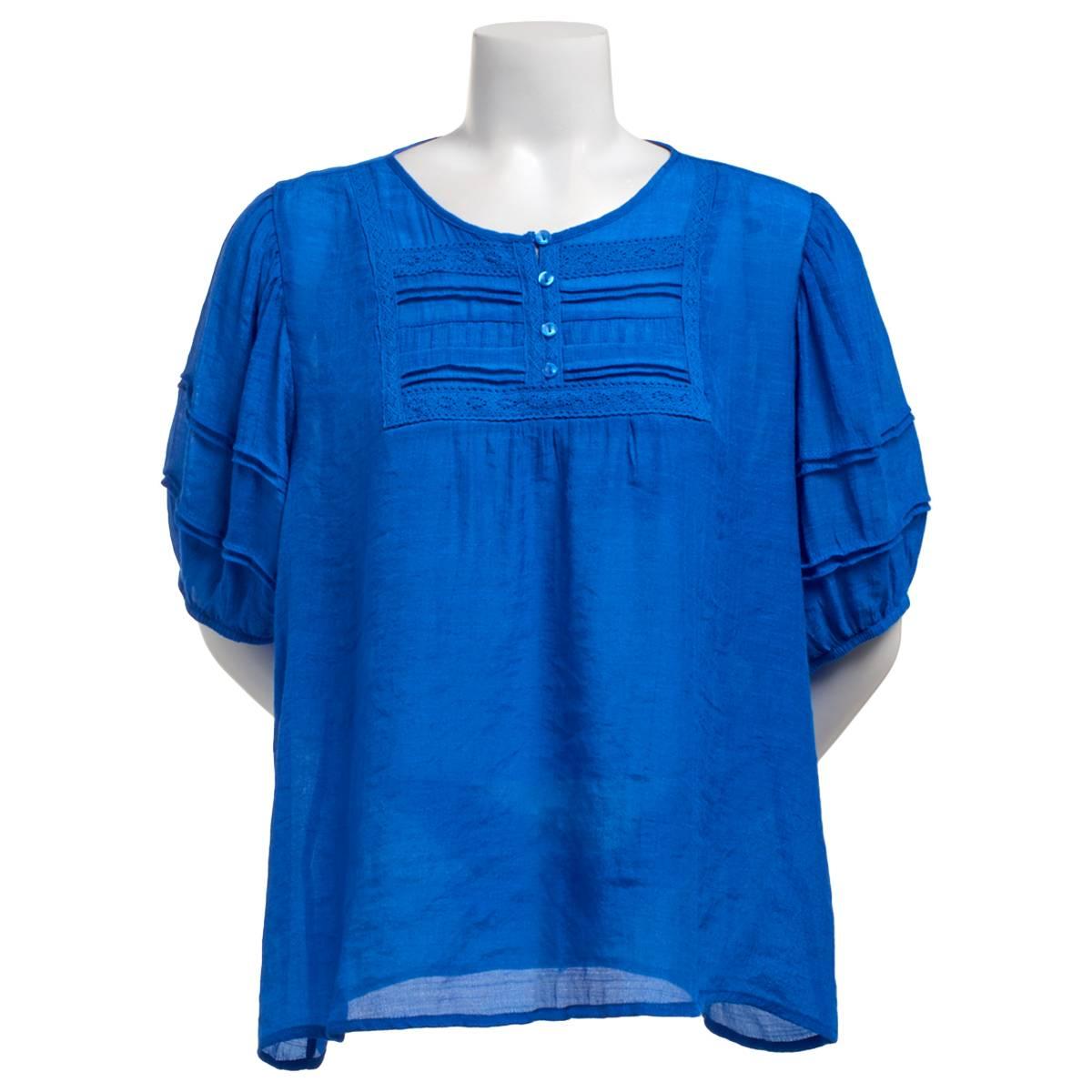Click here for Womens Zac & Rachel Elbow Sleeve Solid Pintuck Det... prices