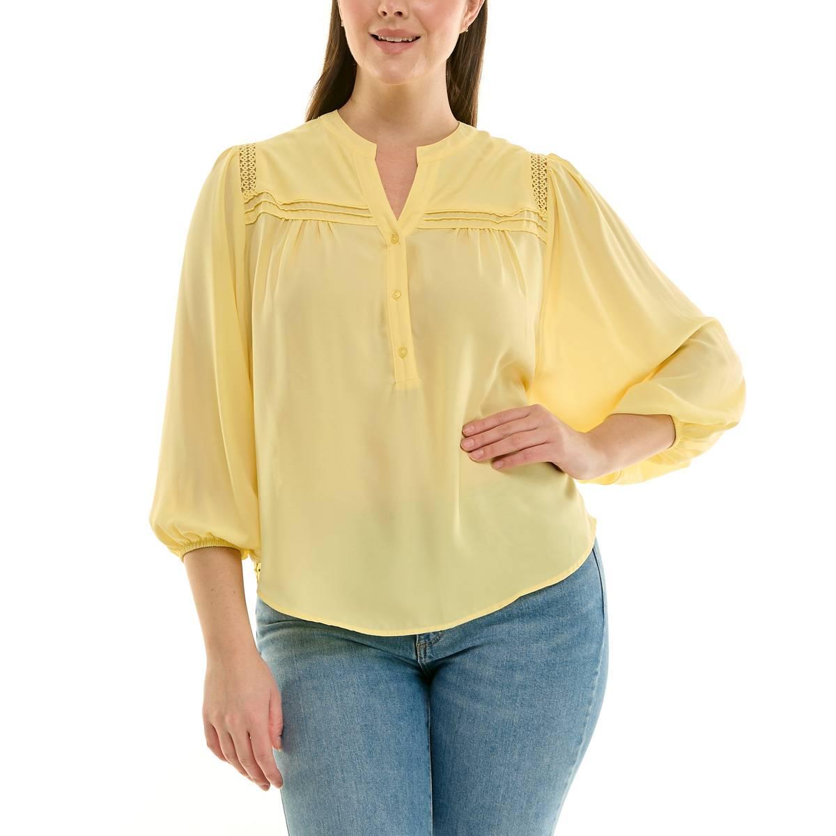 Click here for Womens Zac & Rachel 3/4 Sleeve Split Neck Solid Cr... prices