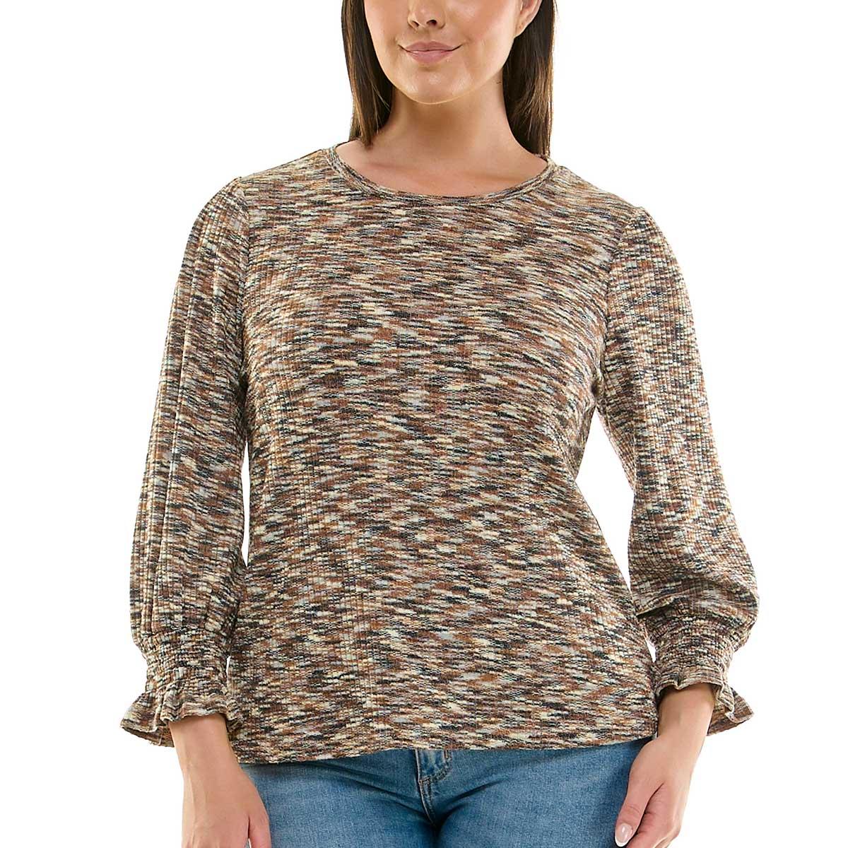 Click here for Petite Zac & Rachel 3/4 Ruffle Sleeve Rib Melange... prices