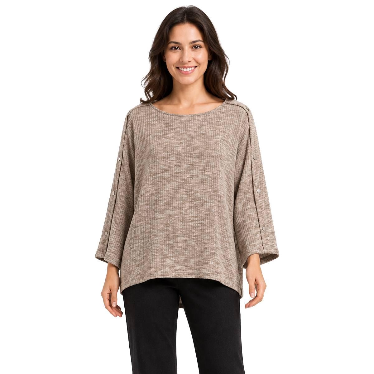 Click here for Womens Zac & Rachel Long Sleeve Button Trim Rib Kn... prices