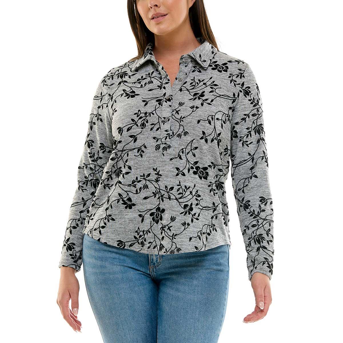 Click here for Womens Zac & Rachel Long Sleeve Floral Vine Blouse prices