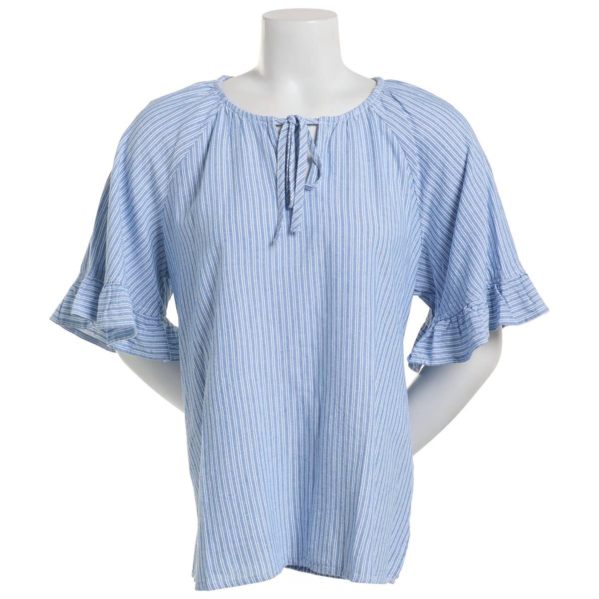 Click here for Womens Zac & Rachel Short Ruffle Sleeve Stripe Tie... prices