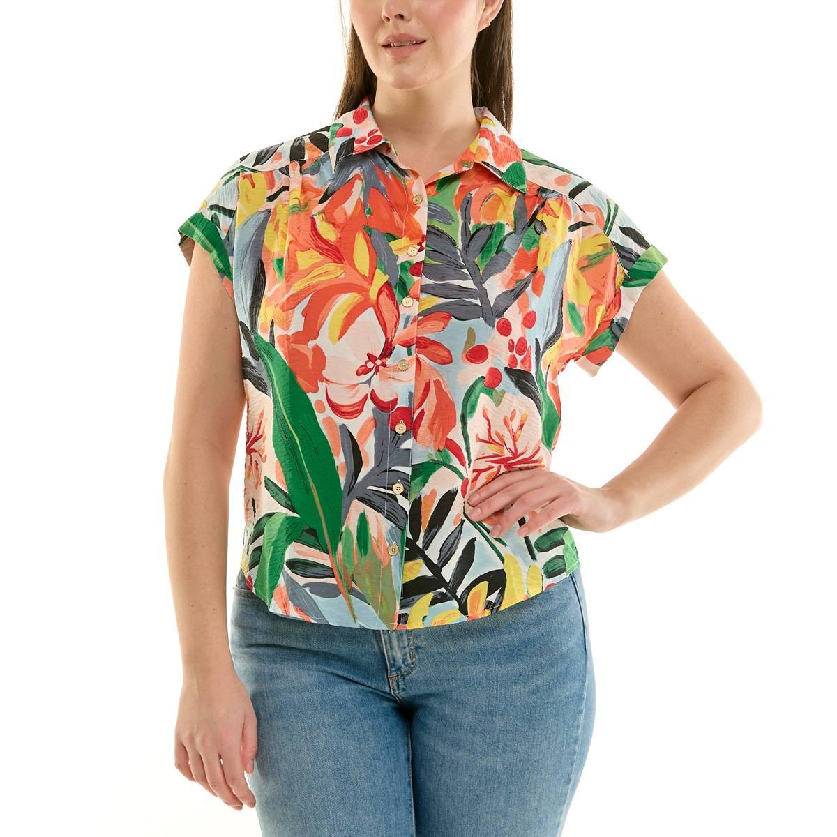 Click here for Womens Zac & Rachel Cap Sleeve Leaf Button Front B... prices