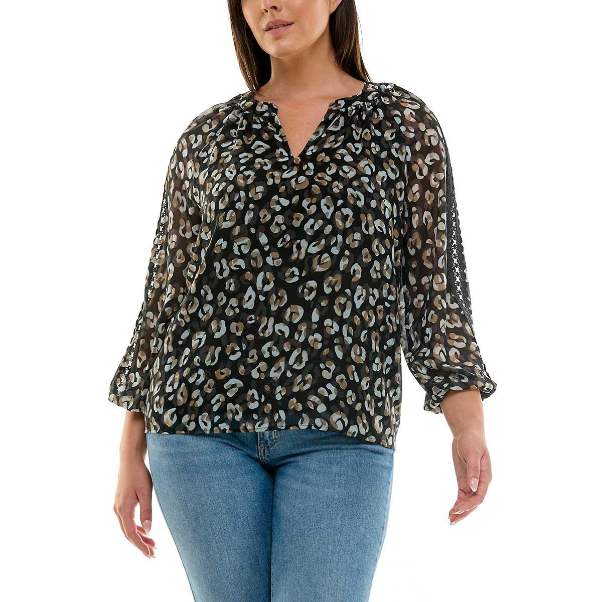 Click here for Plus Size Zac & Rachel 3/4 Sleeve Leopard Chiffon... prices