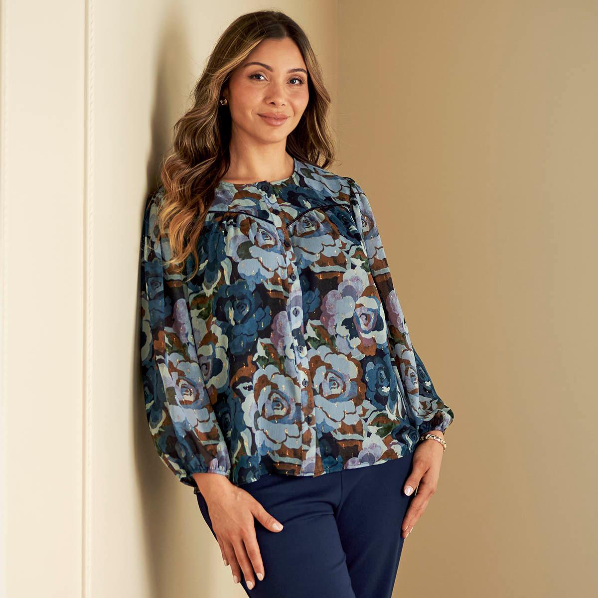 Click here for Petite Zac & Rachel Long Sleeve Floral Pleat Blous... prices