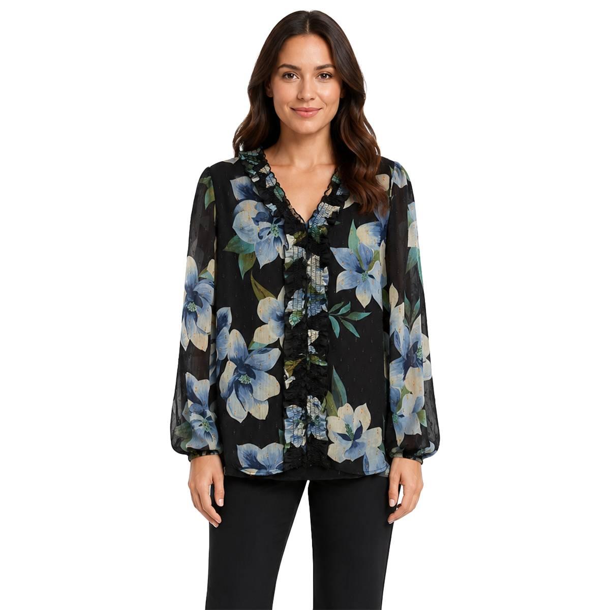 Click here for Womens Zac & Rachel Long Sleeve Ruffle Floral Blou... prices