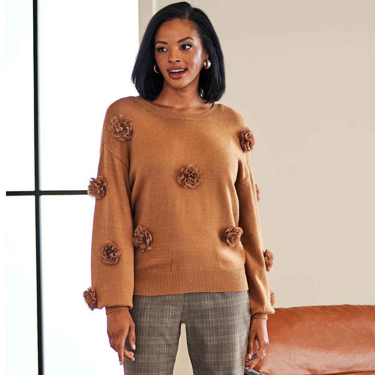 Click here for Plus Size Zac & Rachel Long Sleeve 3D Rosette Swea... prices