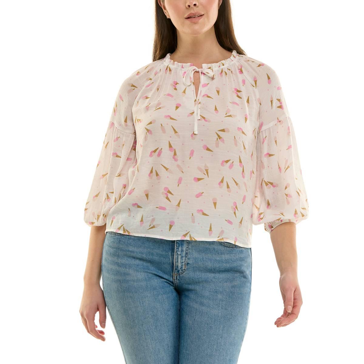 Click here for Petite Zac & Rachel 3/4 Sleeve Tie Neck Ice Cream... prices