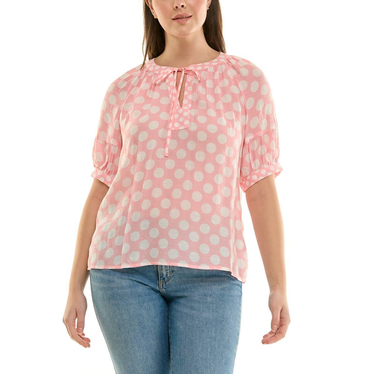 Click here for Womens Zac & Rachel Puff Elbow Sleeve Tie Neck Dot... prices