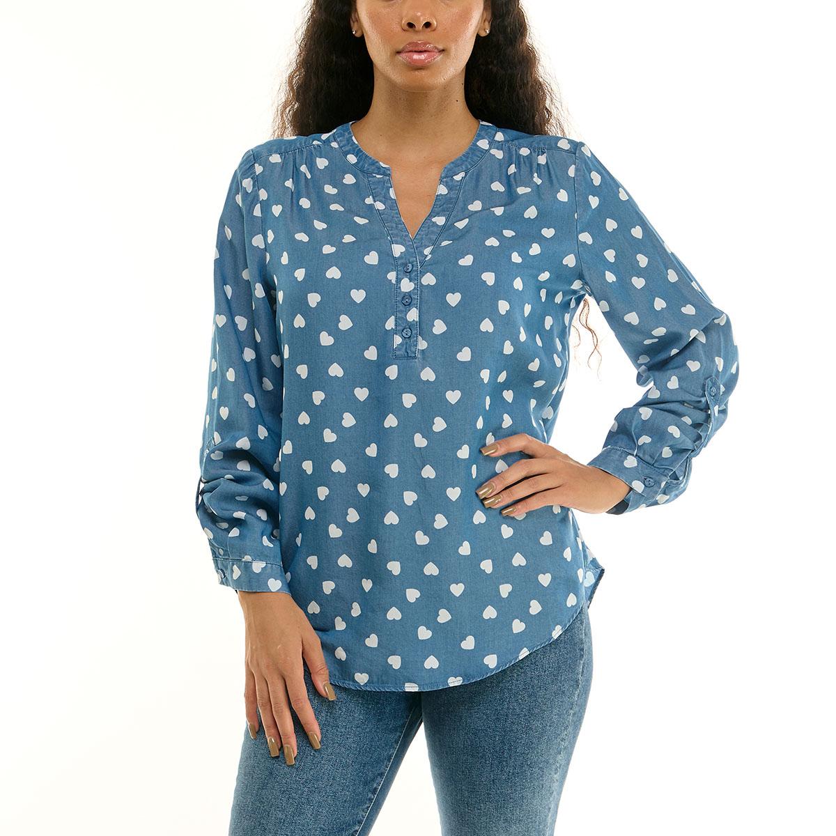 Click here for Womens Zac & Rachel Roll Tab Sleeve All Over Heart... prices