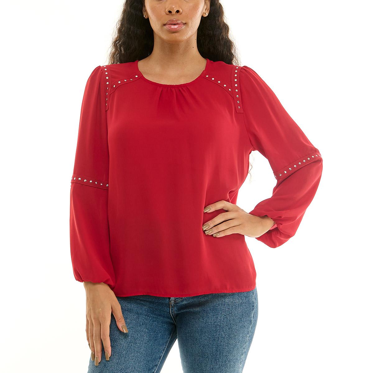 Click here for Womens Zac & Rachel Long Sleeve Round Neck Stud Bl... prices
